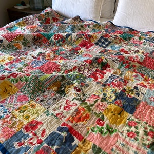 Handmade Vintage Patchwork Pattern Whole Cloth Quilt, Midcentury Modern Decor, Boho Cottagecore ...
