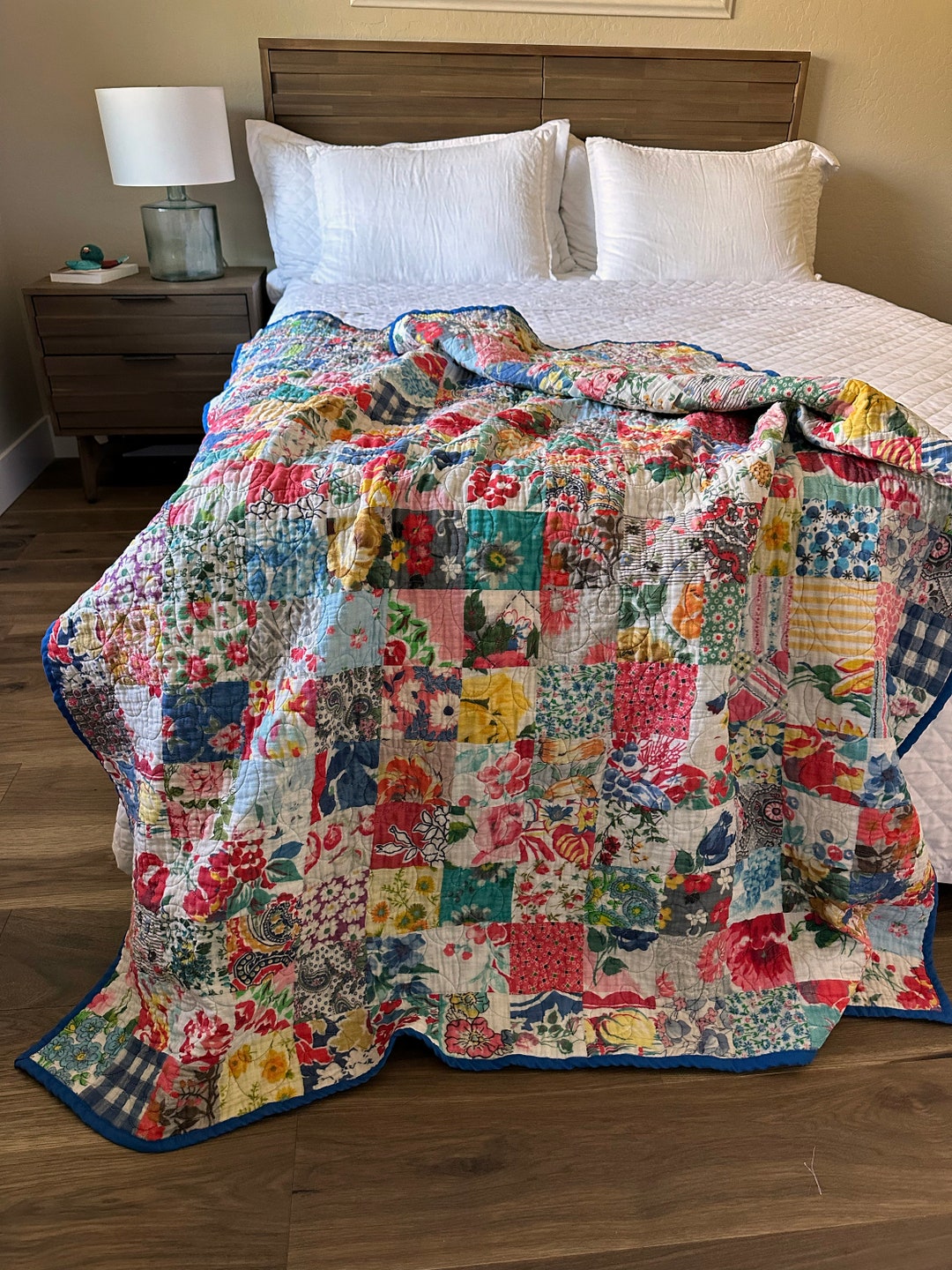 Handmade Vintage Patchwork Pattern Whole Cloth Quilt, Midcentury Modern ...