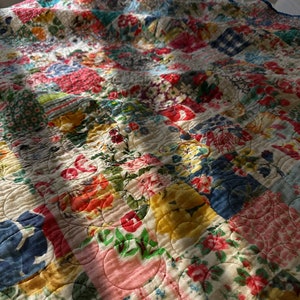 Handmade Vintage Patchwork Pattern Whole Cloth Quilt, Midcentury Modern Decor, Boho Cottagecore ...