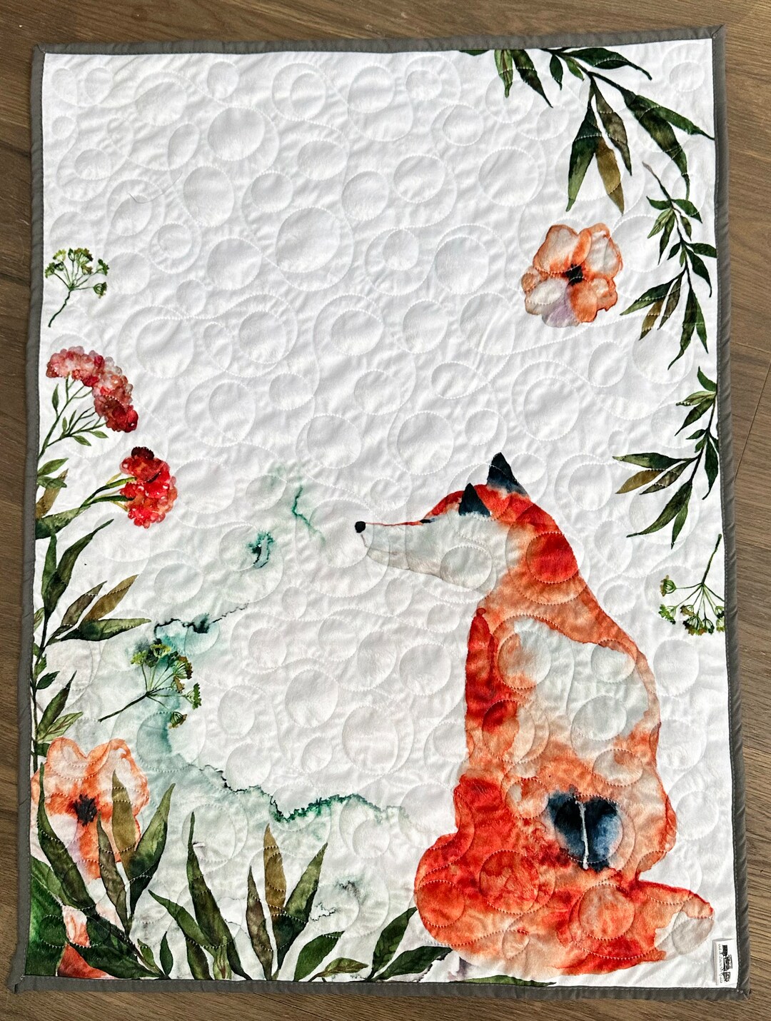 Handmade Fox Baby Quilt, Woodland Forestcore Minky Whole Cloth Blanket ...