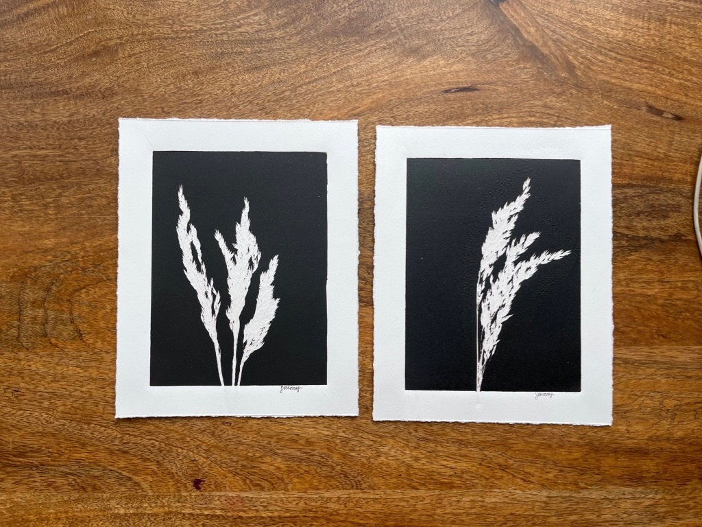 Pampas Grass, Set of 2, Monotype, Botanical Wall Art, Pressed ...