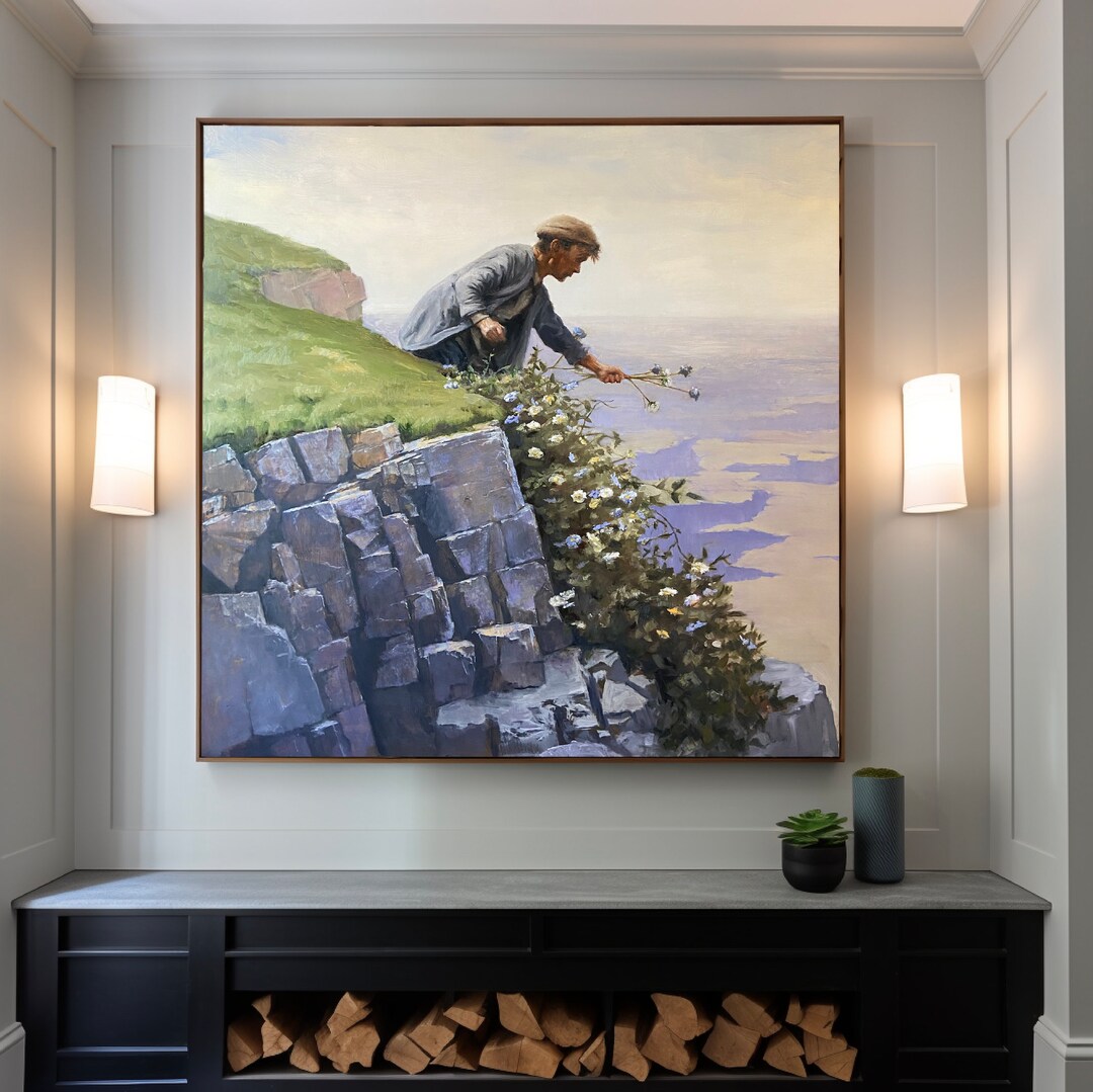 Throwing Flowers to the Abyss, Oil Painting, Landscape Painting, Figure ...