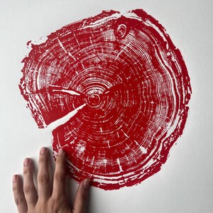 Red Tree Ring Print, Utah Art, Tree Ring Print, Woodcut Print, Wood ...
