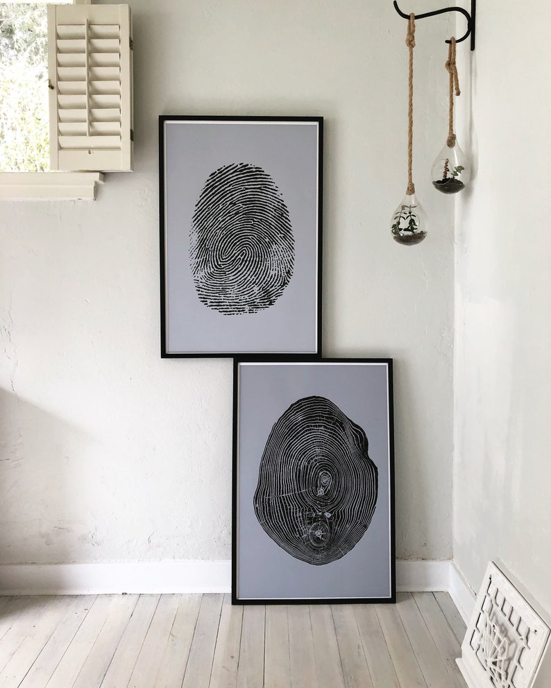 Fingerprint Art Fingerprint and Tree Rings Woodcut Print - Etsy