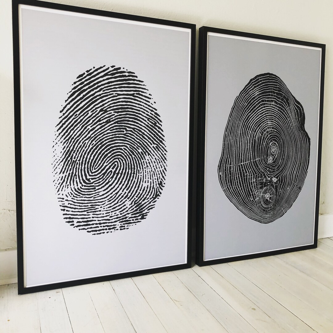 Fingerprint Art, Fingerprint and Tree Rings, Woodcut Print, Lumber ...