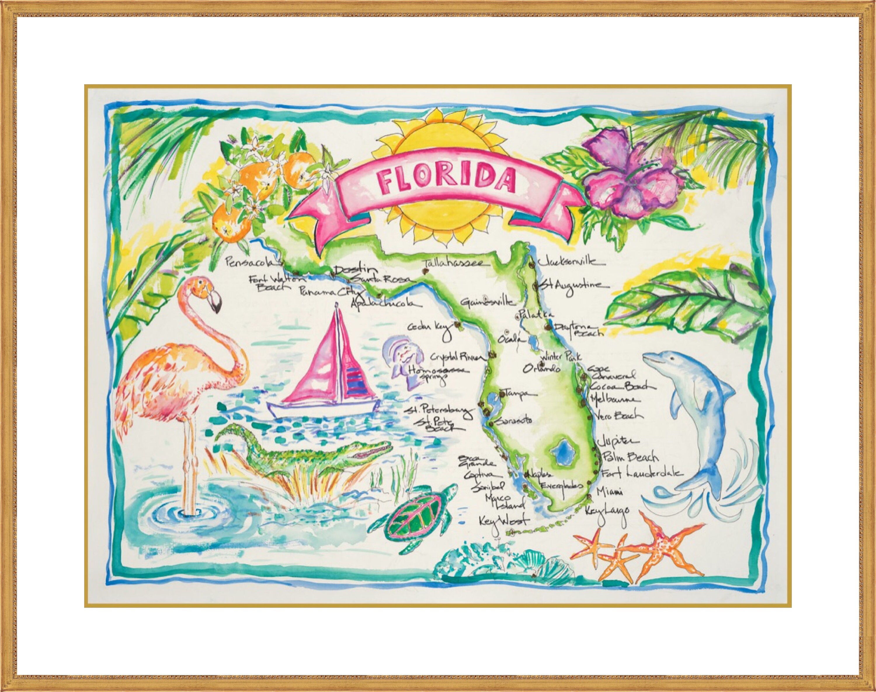 Florida Watercolor Map - Etsy