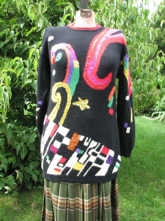 Vintage Abstract Sweater - 1980s Sweater - Disco Swea… - Gem