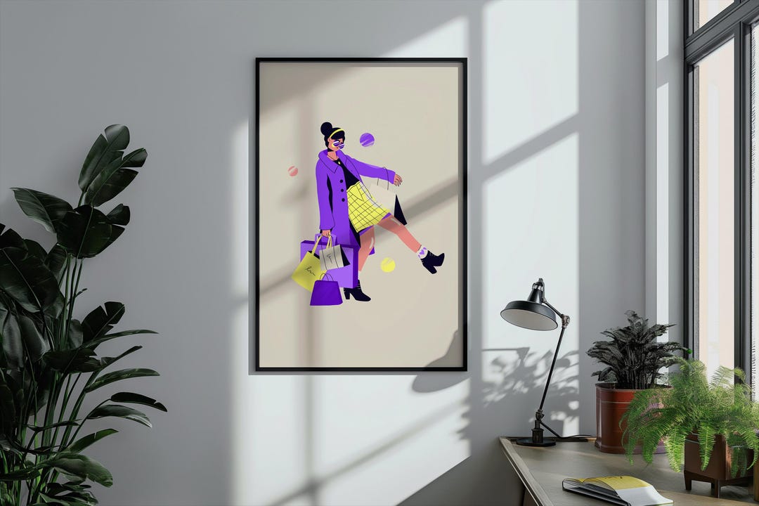 Shopping Girl Designer Print, Shopaholic Poster, Digital Download ...