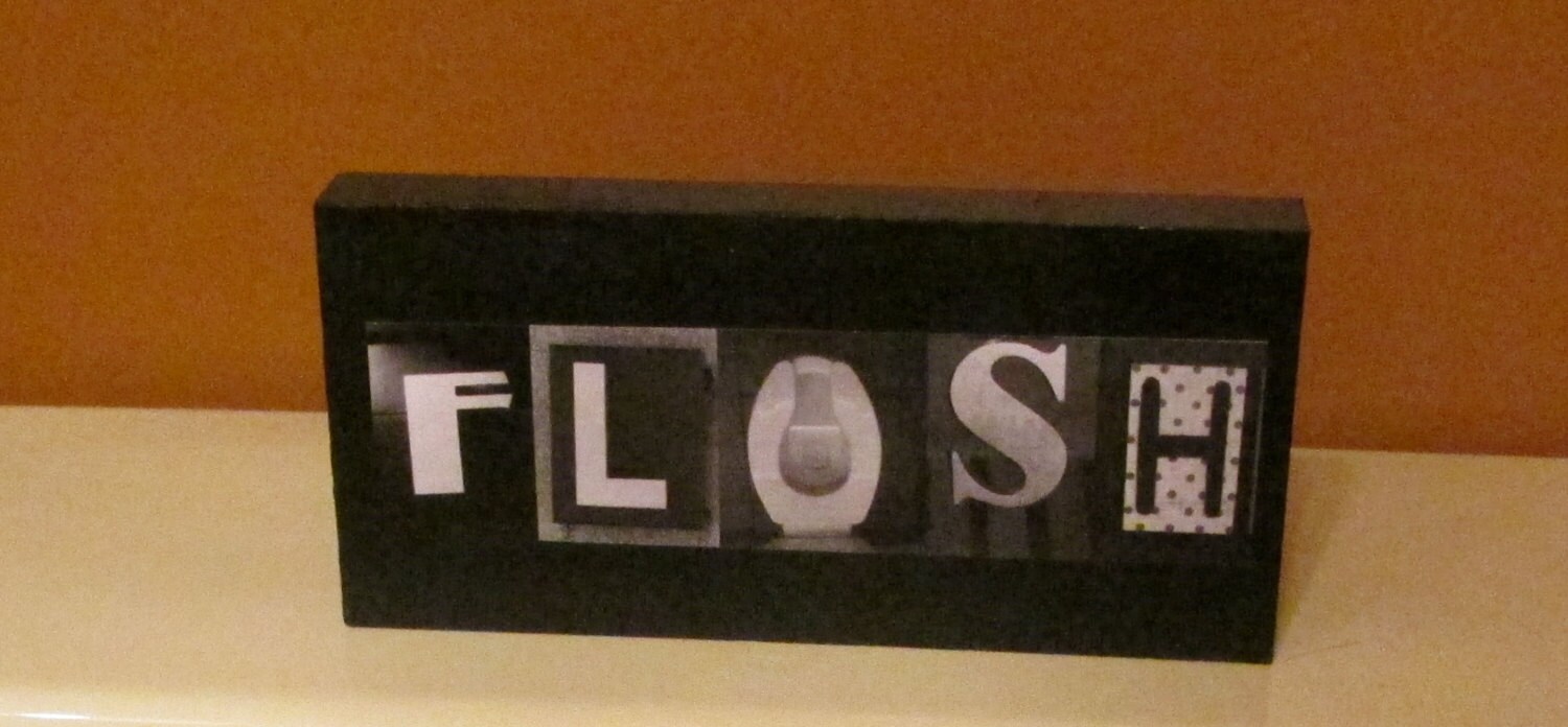 FLUSH Bathroom Sign Photo Letter Art Wood Word Alphabet Art - Etsy