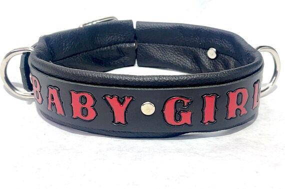 Lockable Custom Leather Collar Any Word Slave Daddy's Girl - Etsy