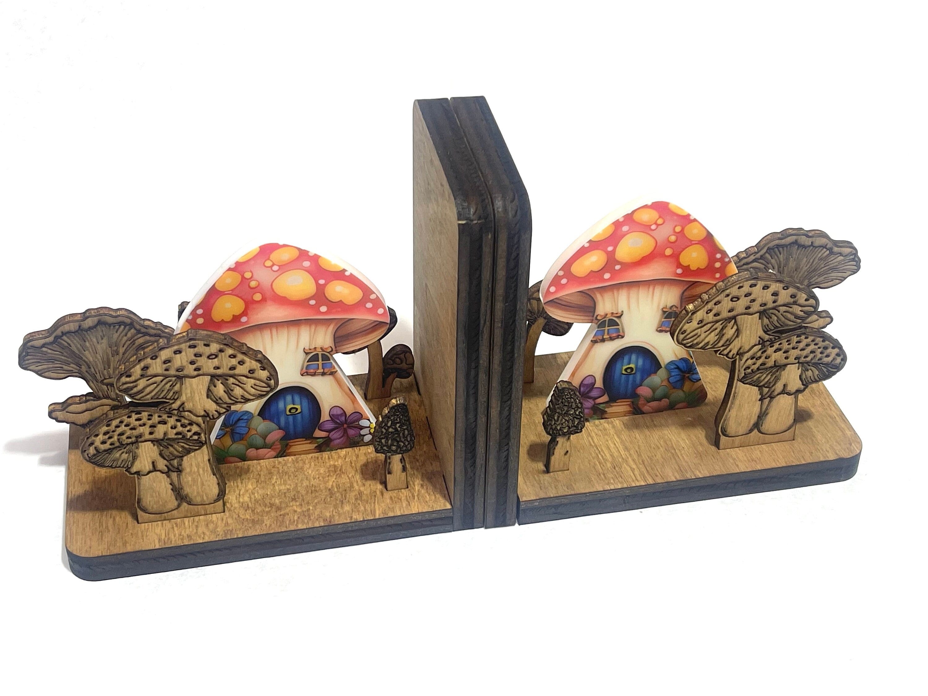Magic Mushroom Fantasy Fairy House Wood Bookends Toadstool Aminita ...
