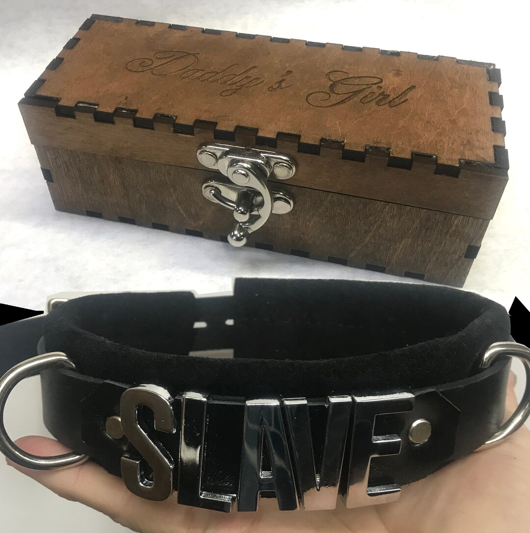 Leather Lockable Collar Any Word W/personally Engraved Wood - Etsy