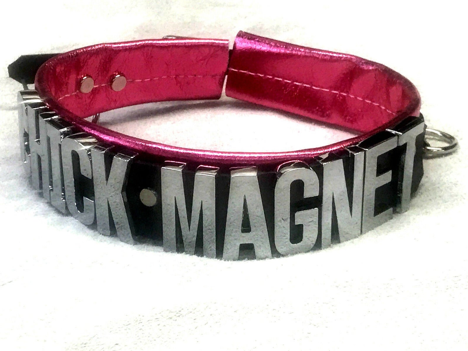 Metallic Pink Lockable Leather Collar Any Word LARGE LETTERS - Etsy