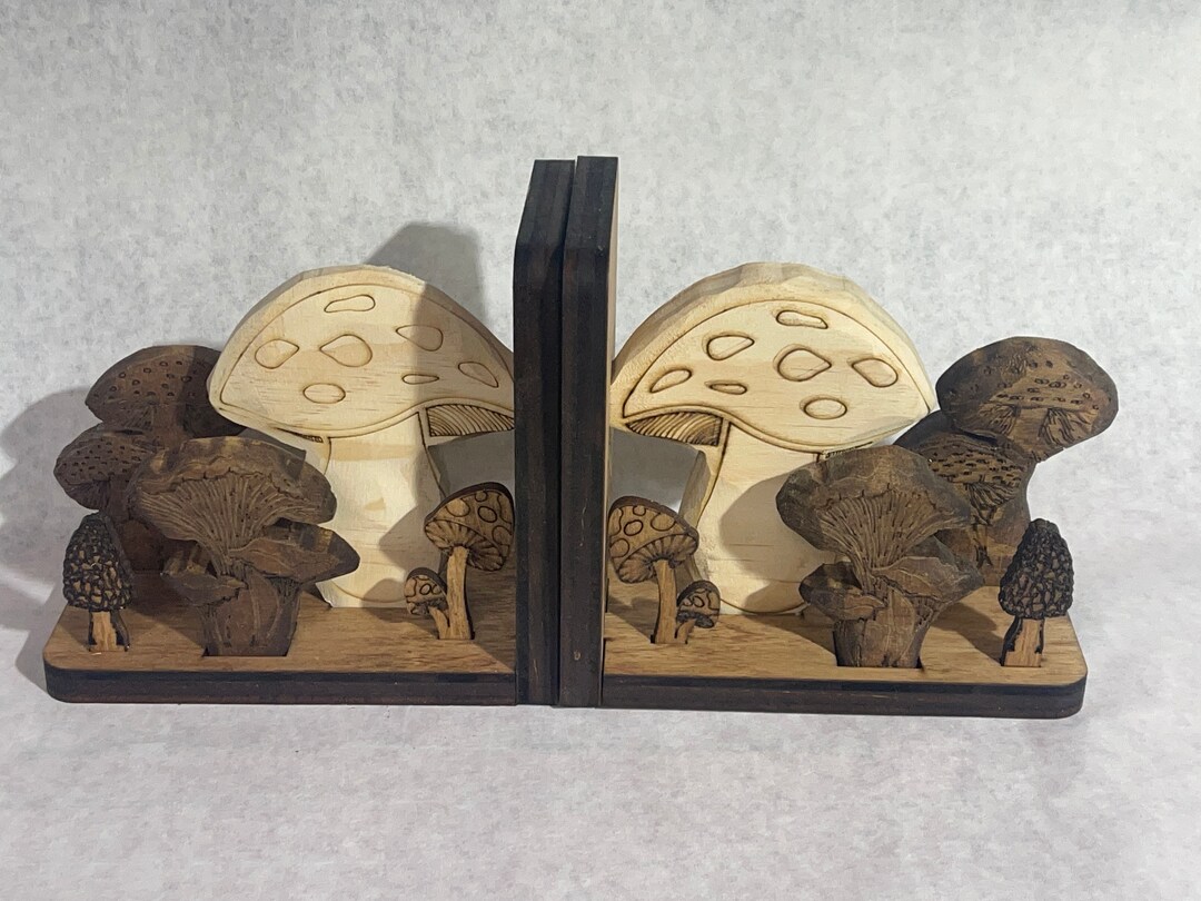 Magic Mushroom Fantasy Land Wood Bookends Toadstool Aminita Muscaria - Etsy