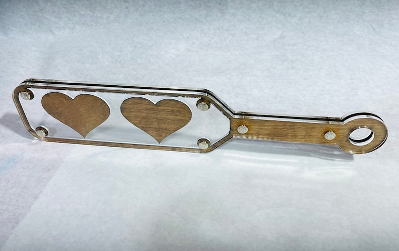 Clear Acrylic Spanking Paddle With Wood Hearts Custom Engraved Gift Box ...