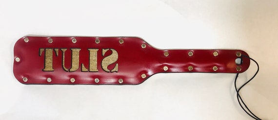 Custom word riveted RED leather paddle spank slave whip OTK | Etsy