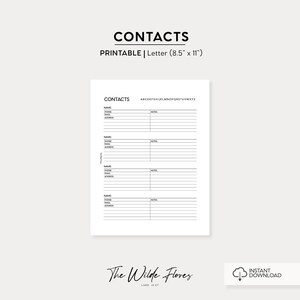 Contacts Printable Letter Size Printable Insert Note Taking Planner ...