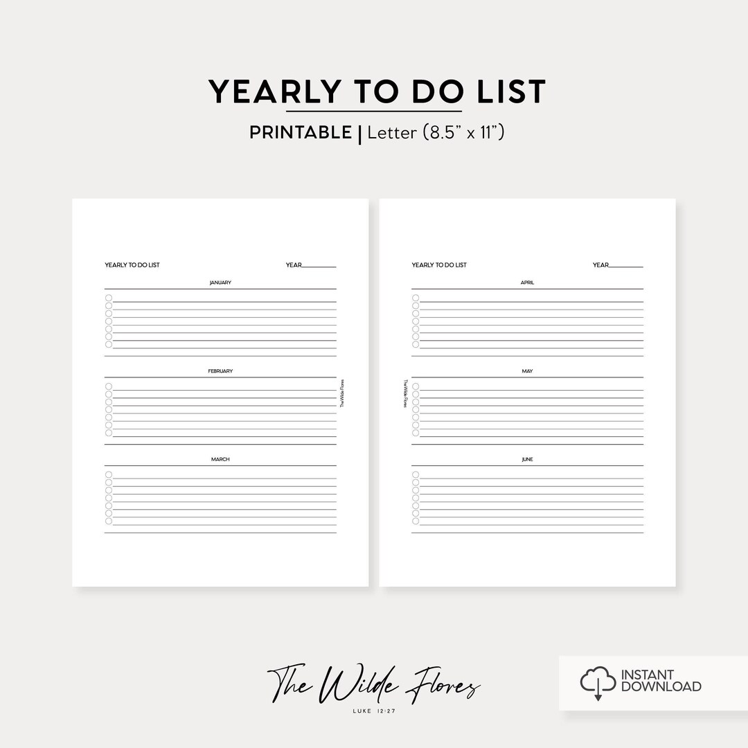 Yearly to Do List Printable Letter Size Printable Insert to Do Planner ...