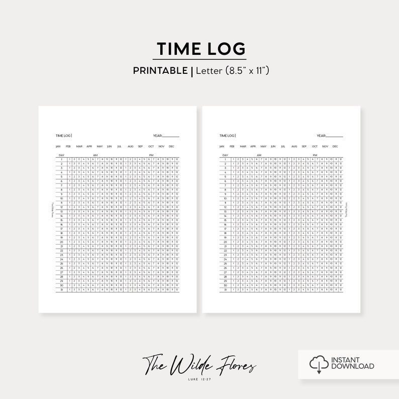 Time Log Printable Letter Size Printable Insert Printable - Etsy