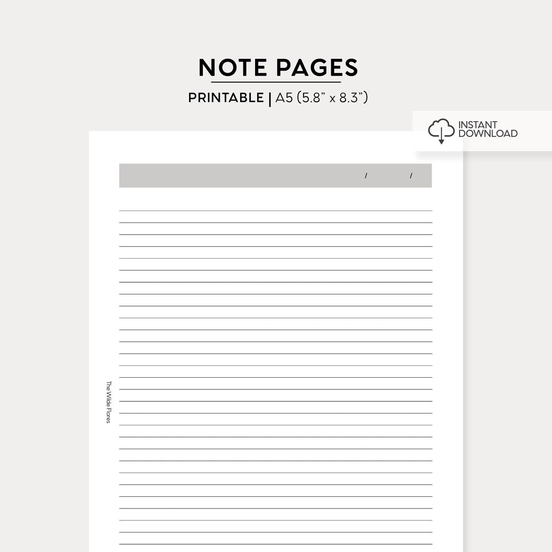 Note Page Printable A5 Size Printable Insert Note Taking Planner ...