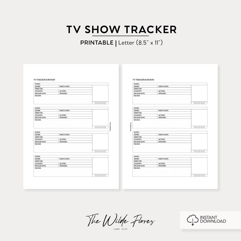 TV Show Tracker Printable Letter Size Printable Insert - Etsy
