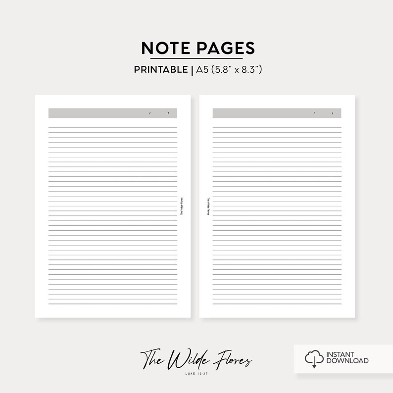 Note Page Printable A5 Size Printable Insert Note Taking - Etsy