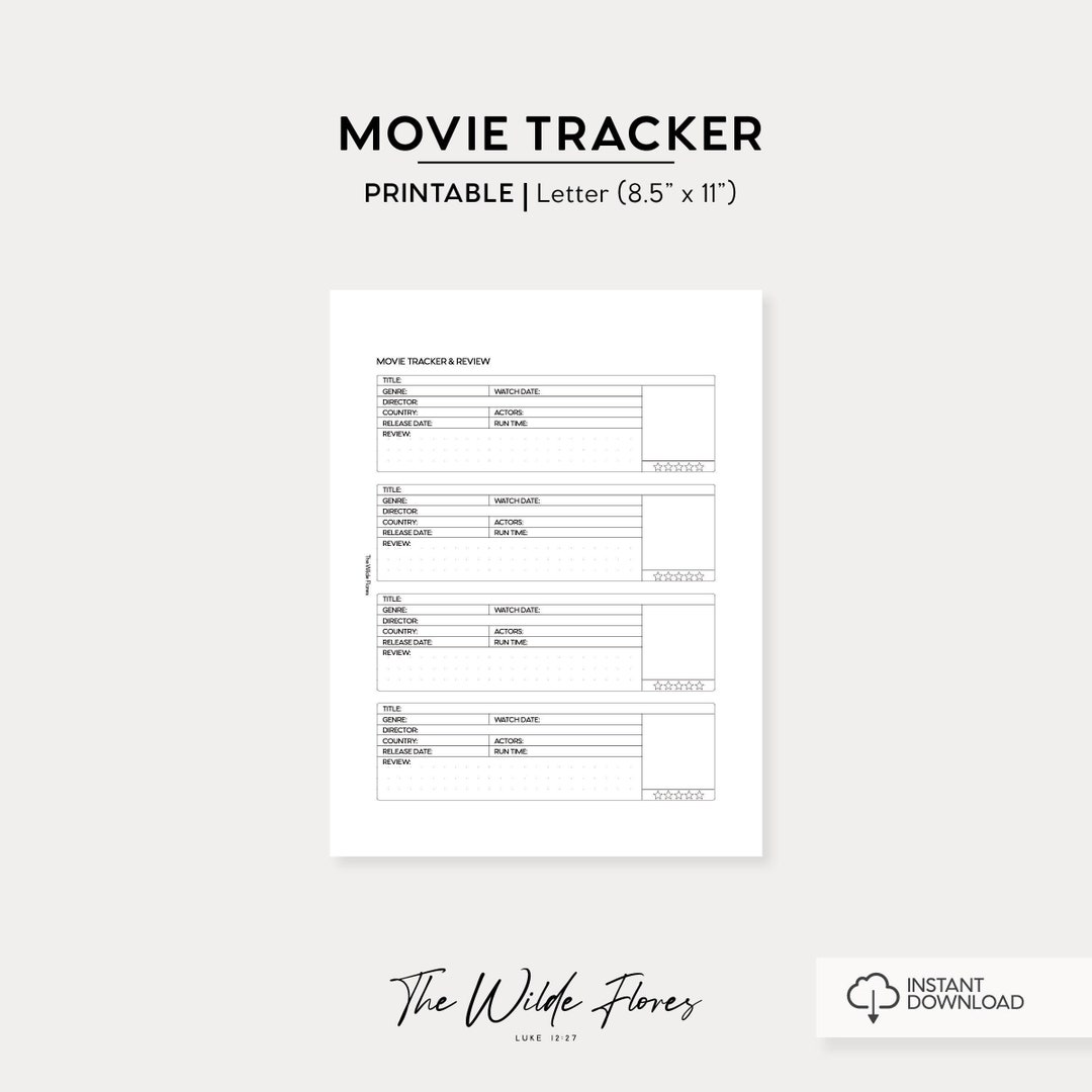 Movie Tracker Printable Letter Size Printable Insert Note Taking ...