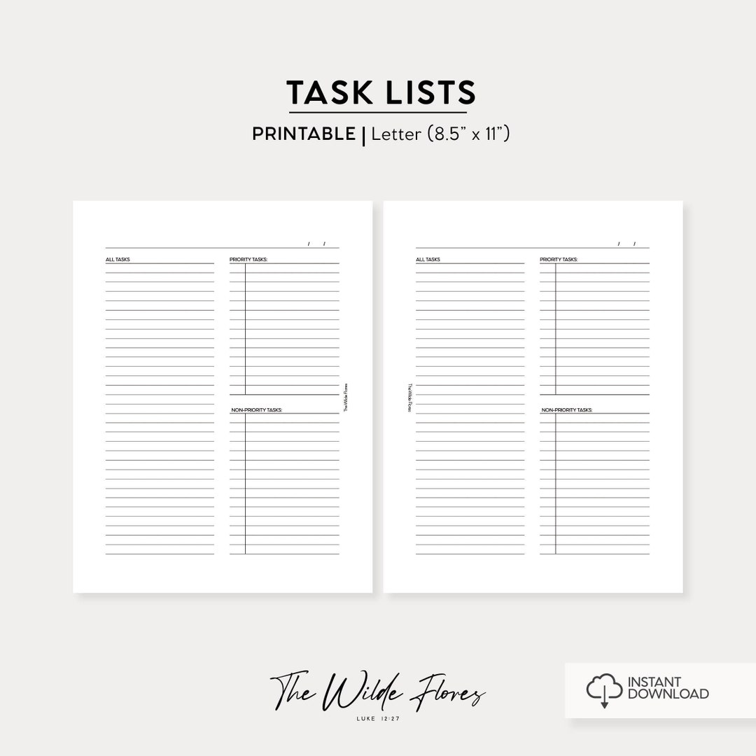 Task List Printable Letter Size Printable Insert List Printable PDF ...