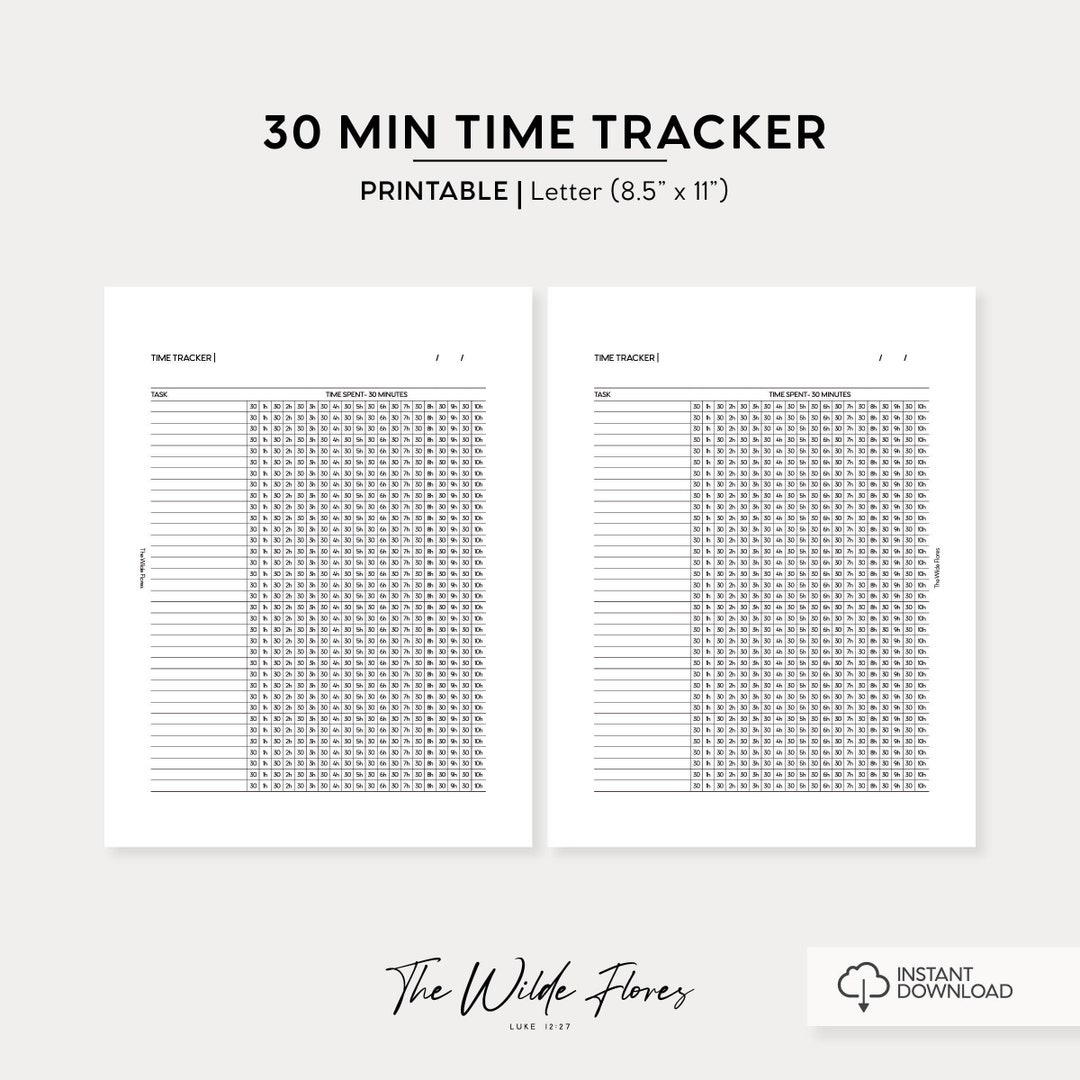 30 Minute Time Tracker Printable Letter Size Printable Insert Printable ...