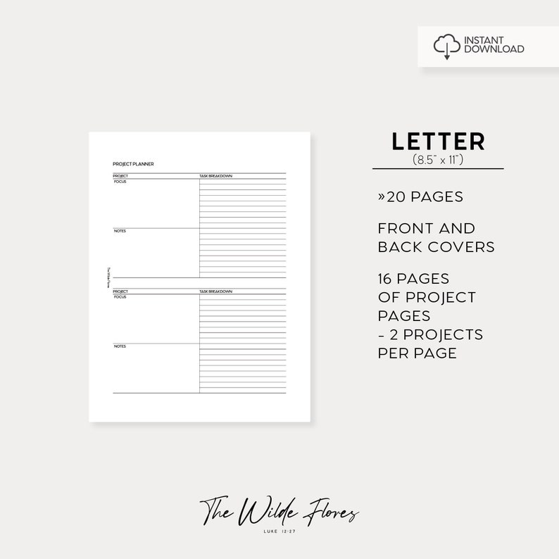 Project Planner Printable Letter Size Printable Insert - Etsy