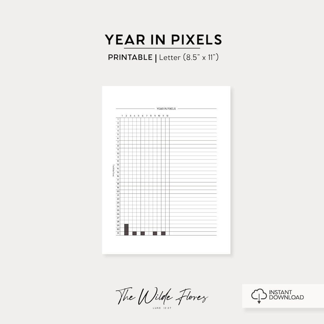 Year in Pixels Printable Yearly Habit Tracker Letter Size Printable ...