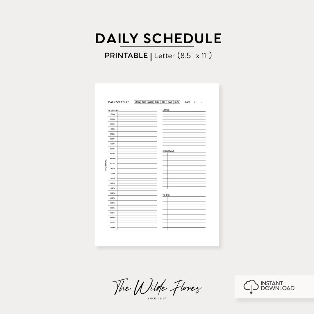 Daily Schedule Printable Letter Size Printable Insert Period Tracker ...