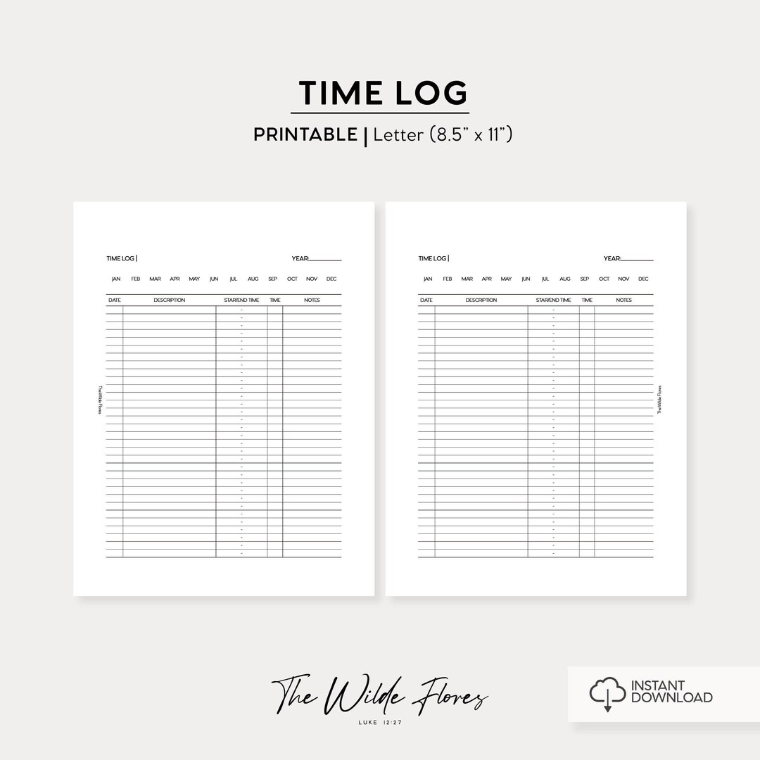 Time Log Printable Letter Size Printable Insert Printable PDF Note Page ...