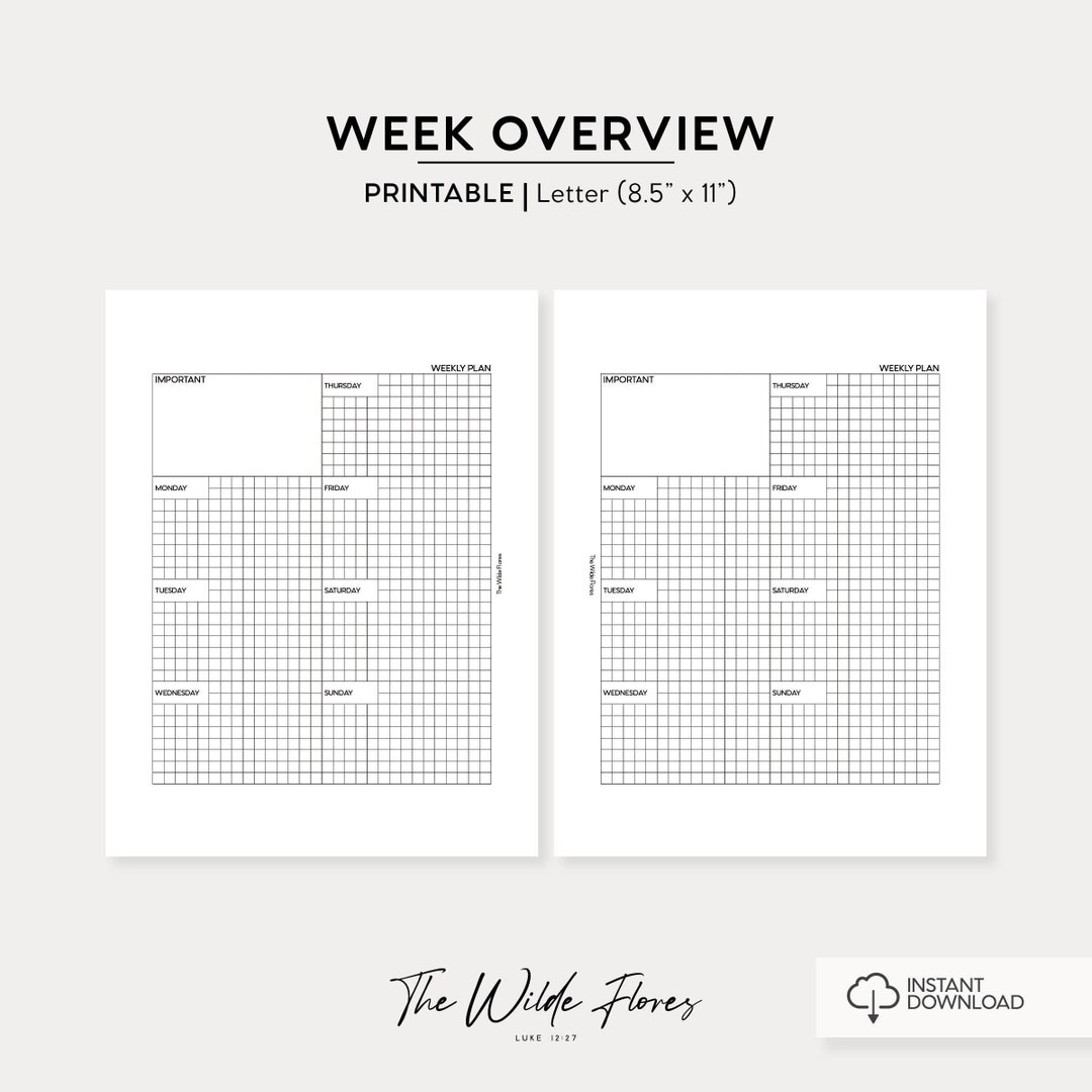 Weekly Overview GRID Planner Printable Undated Letter Size Printable ...