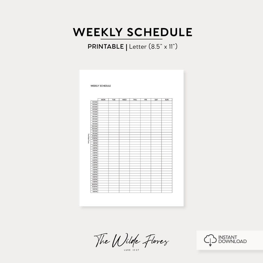 Weekly Schedule Printable Time Block Planner Letter Size Printable ...
