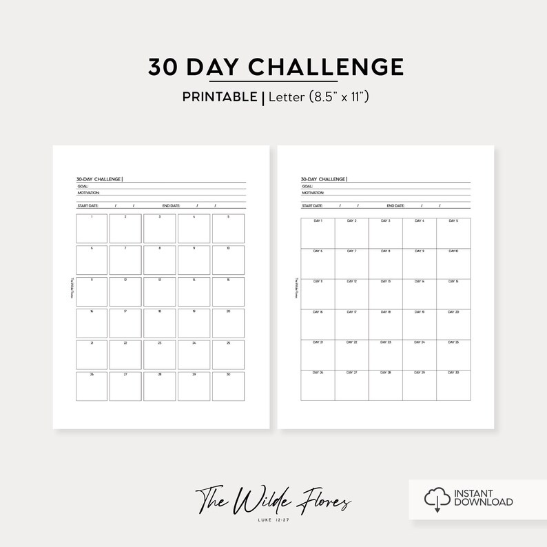 30 Day Challenge Tracker Letter Size Printable Insert - Etsy