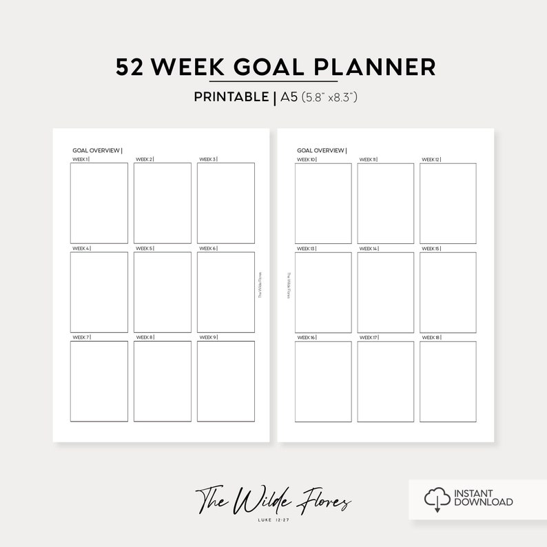 52 Week Goal Planner Printable A5 Size Printable Insert - Etsy