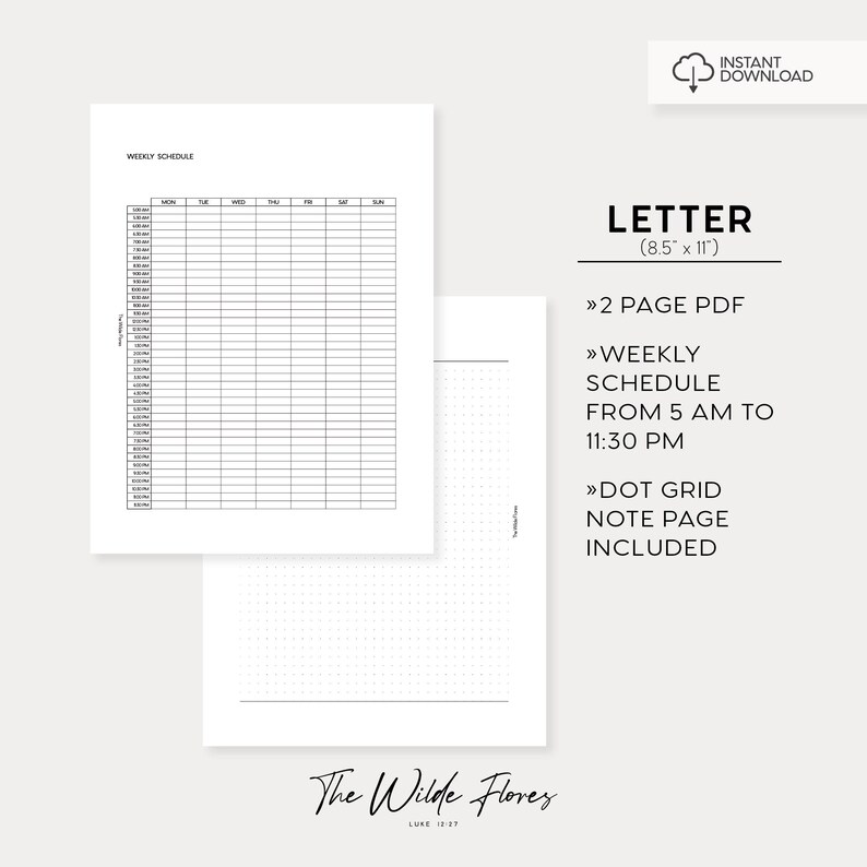 Weekly Schedule Printable Time Block Planner Letter Size - Etsy