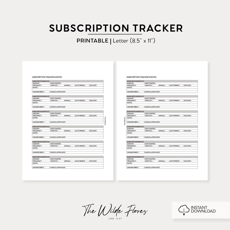 Subscription Tracker Printable Letter Size Printable Insert - Etsy