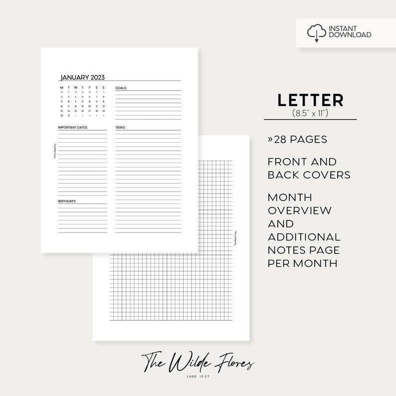 2023 Month Overview Planner Printable Dated Letter Size - Etsy