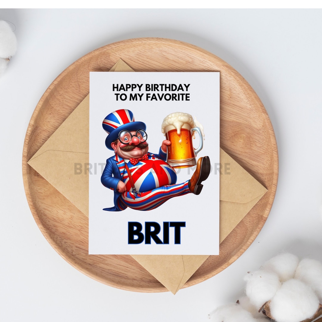 Union Jack British Birthday Card, Funny British Man Birthday Card and ...