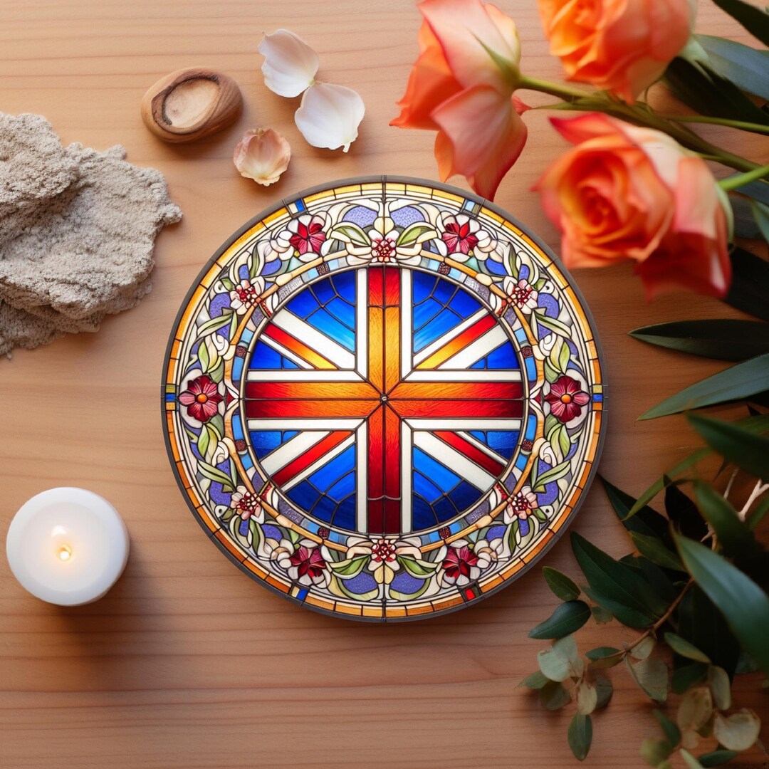 Union Jack Coaster: British Faux Stained Glass Design, MDF Cork Backed ...