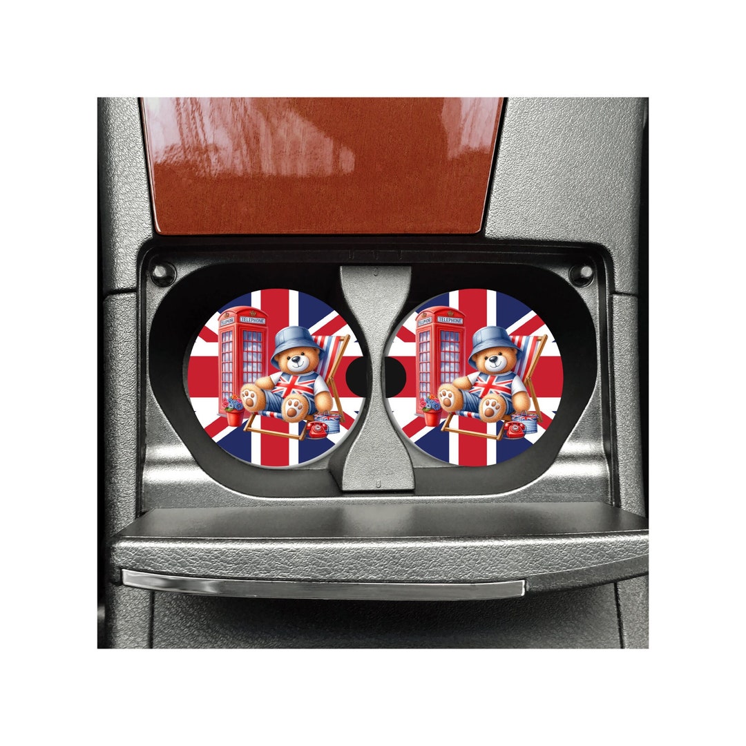 Union Jack Teddy Bear Car Cup Coasters, Ceramic Sandstone, British ...