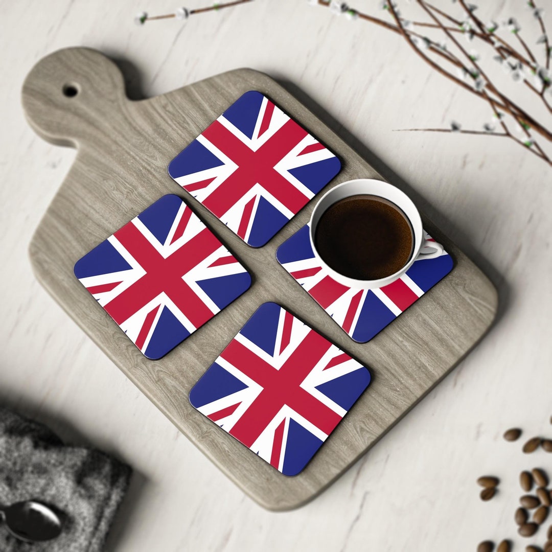 Set of 4 Union Jack Cork Backed Coasters, British Coasters, Square or ...