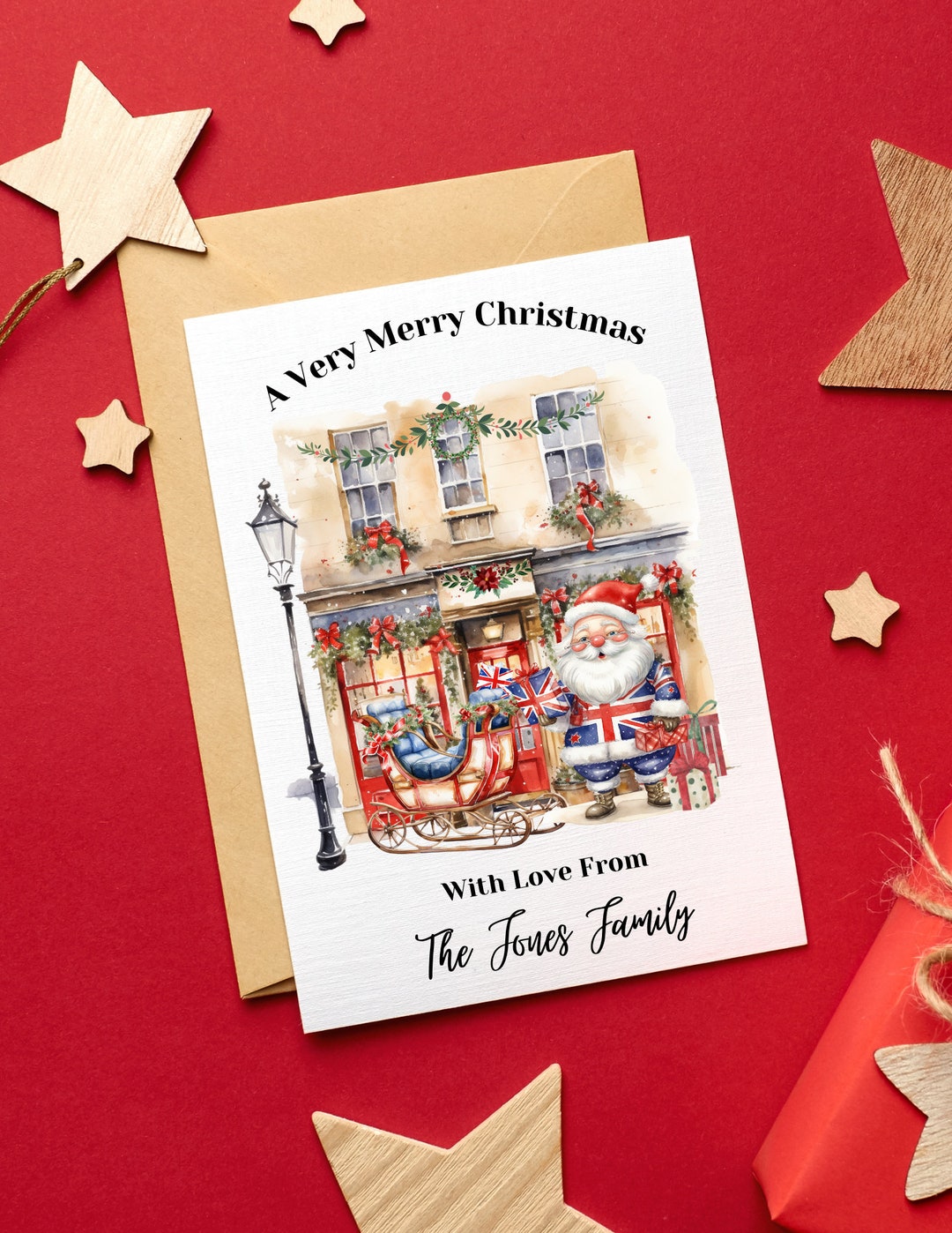 British Christmas Card, Personalized British Santa Christmas Card ...