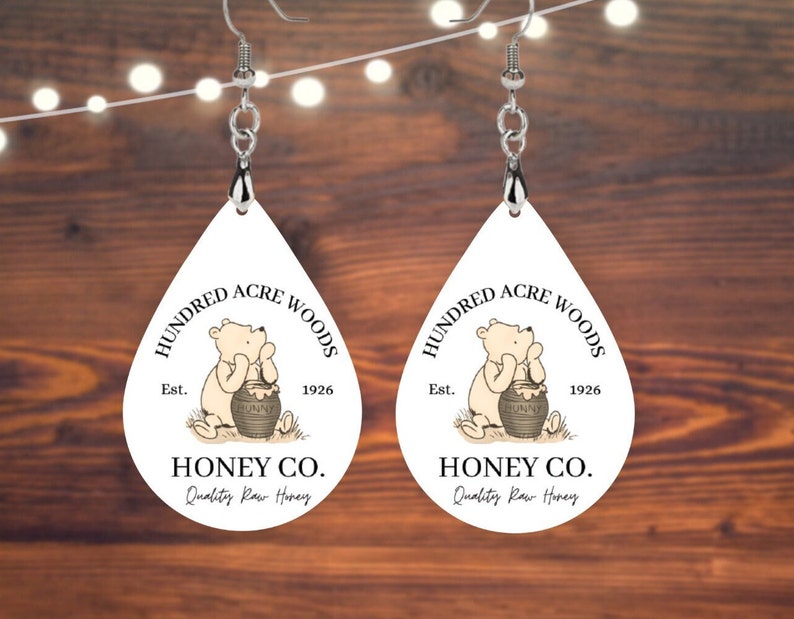Winnie-the-pooh Teardrop Earrings, Honey Scene, Double Sided Design - Etsy