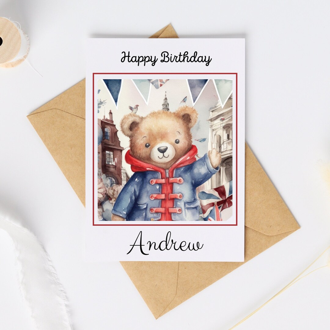 Personalized Union Jack Teddy British Birthday Card, London Handmade ...