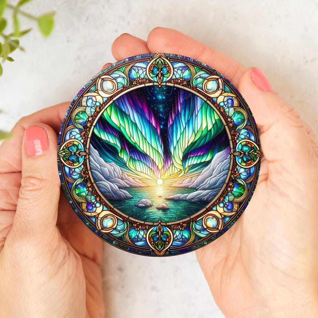 Aurora Borealis Ceramic or Wood Coaster: Northern Lights Faux Stained ...