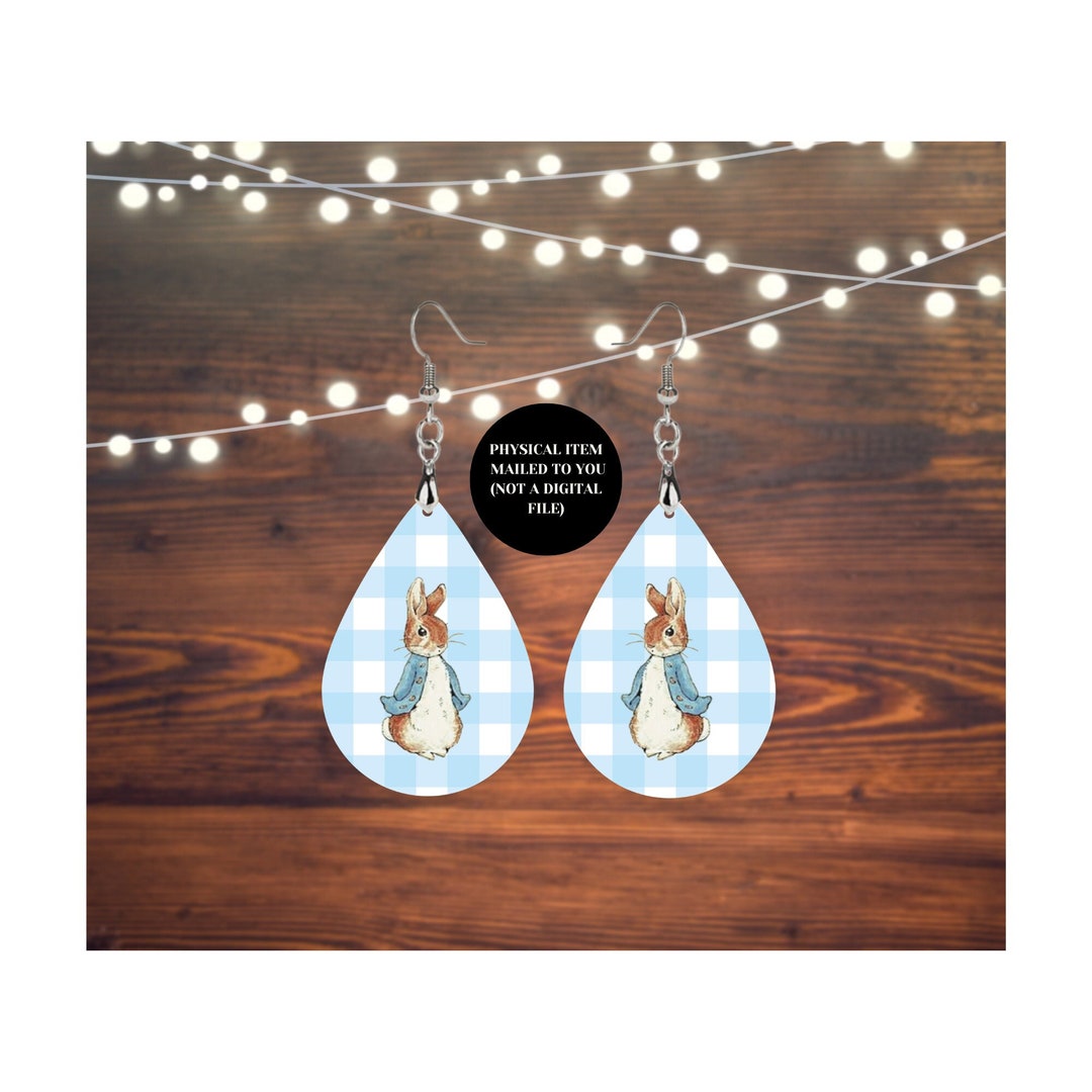 Peter Rabbit Earrings, Blue Peter Rabbit Scene Earrings, British Rabbit ...