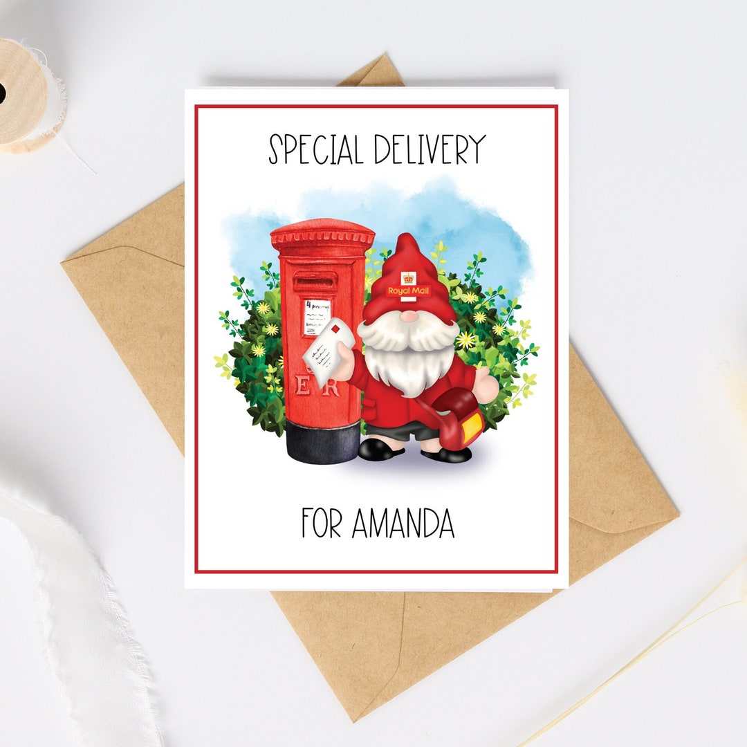 Personalized Post Man Union Jack Card, British Postman and Mailbox ...